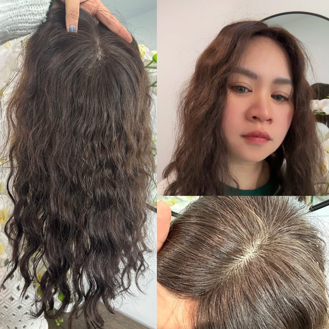 Lavia, deluxe chocolate brown curly silk base real human hair Topper ...