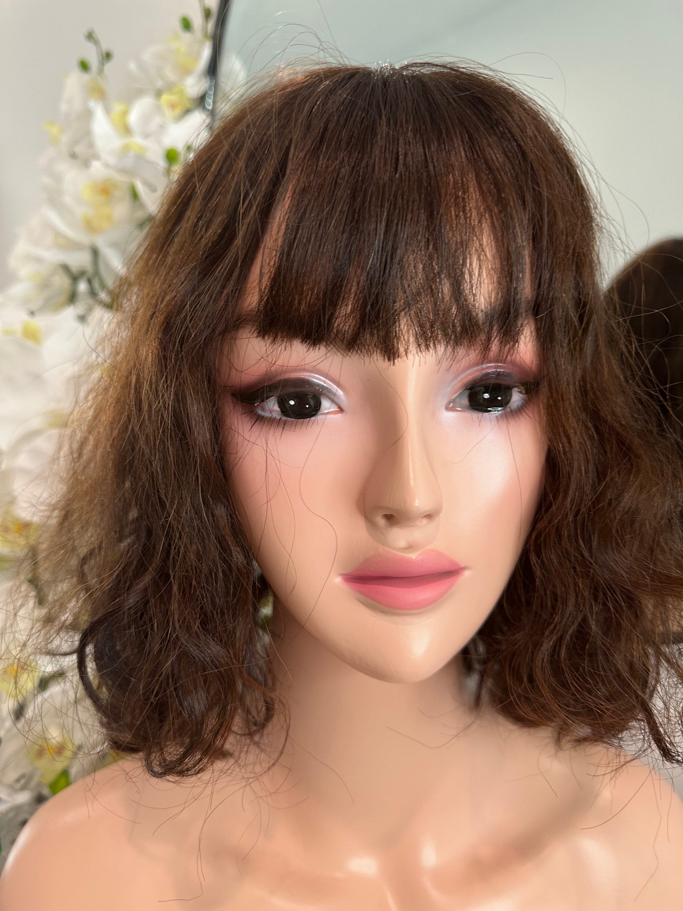 Lavia, half head topper, custom order chocolate brown human hair silk ...